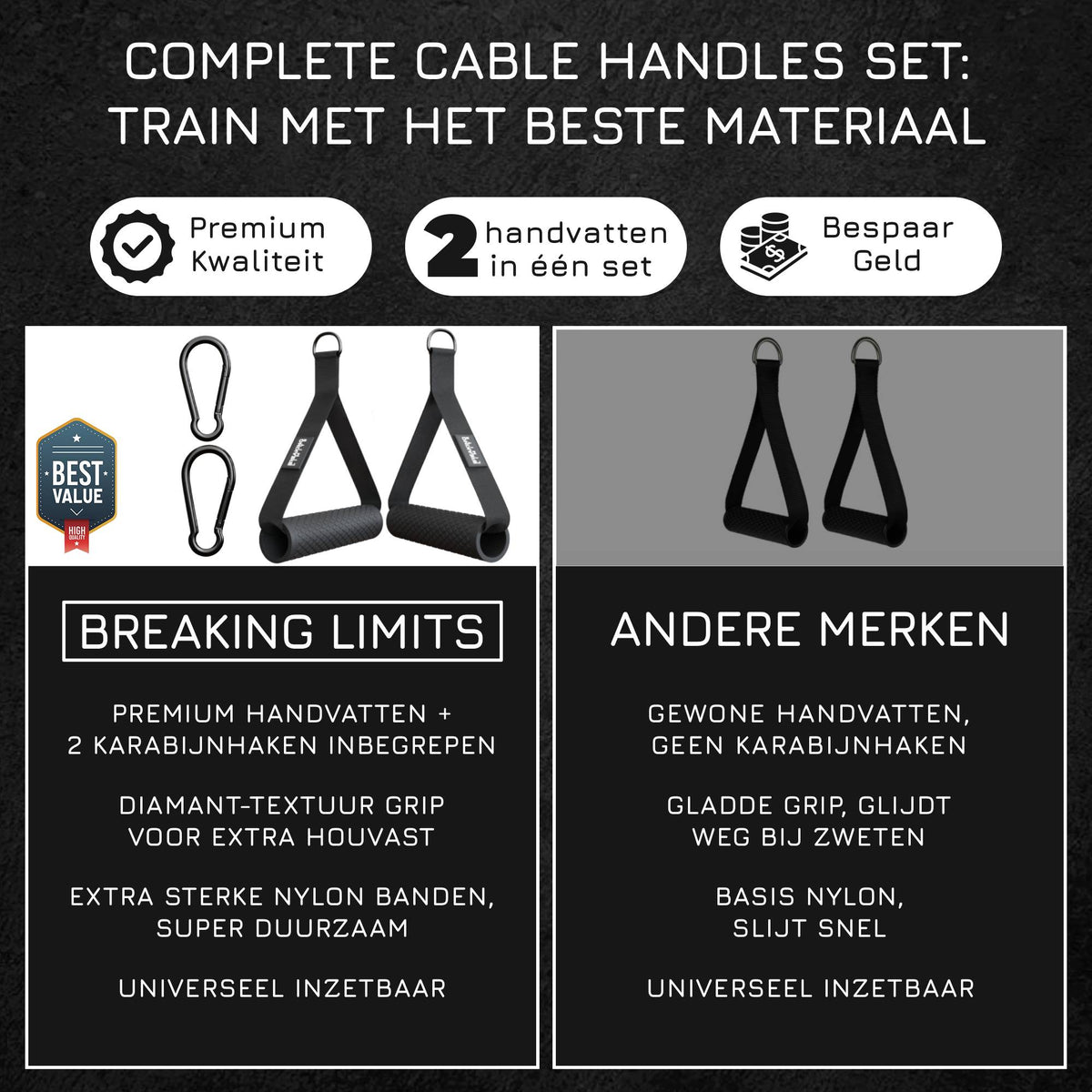 Cable Handles Fitness - Strap Handle voor Kabelmachine – Breaking Limits